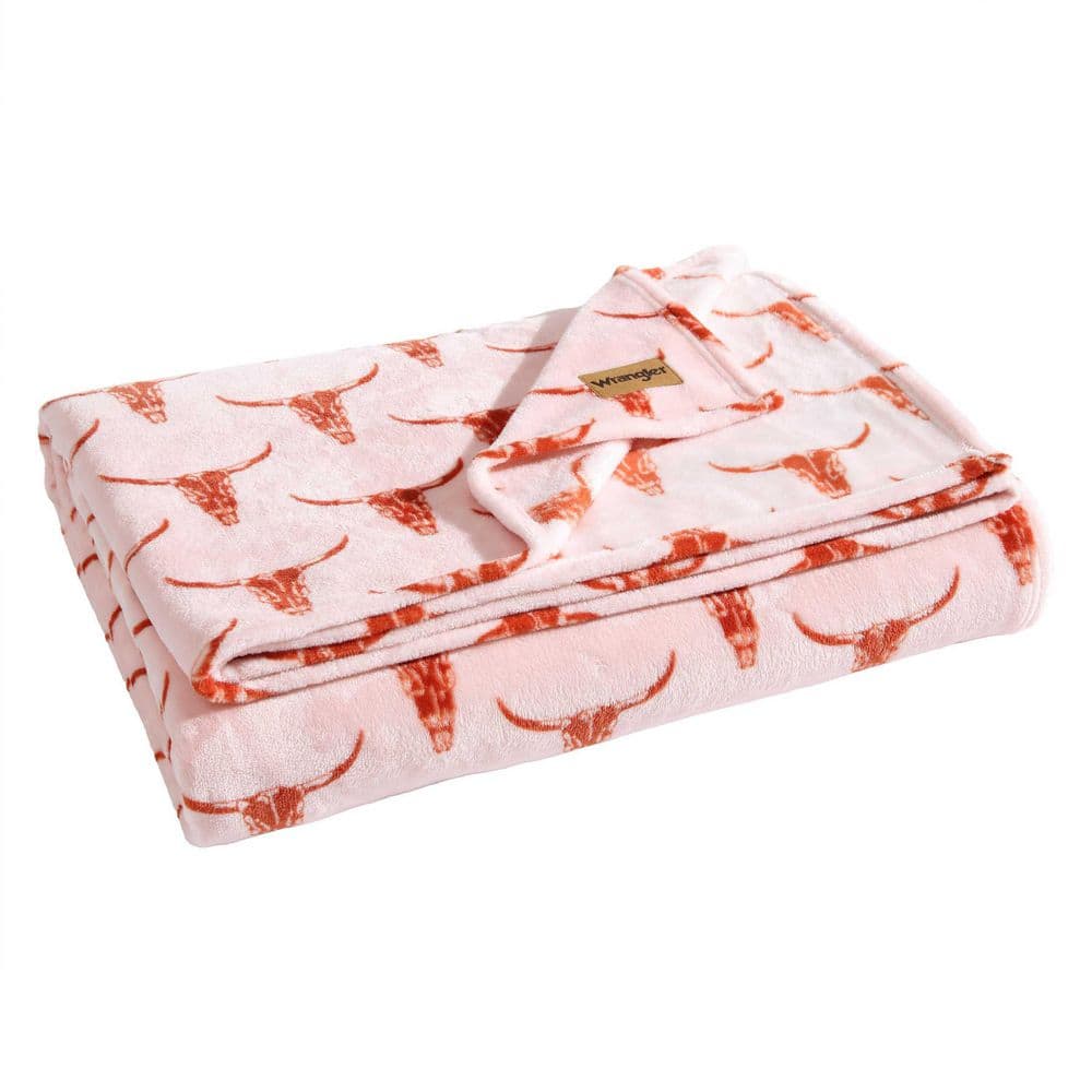 Wrangler Steer Head Terracotta/Peach Ultra Soft Plush Fleece Twin ...