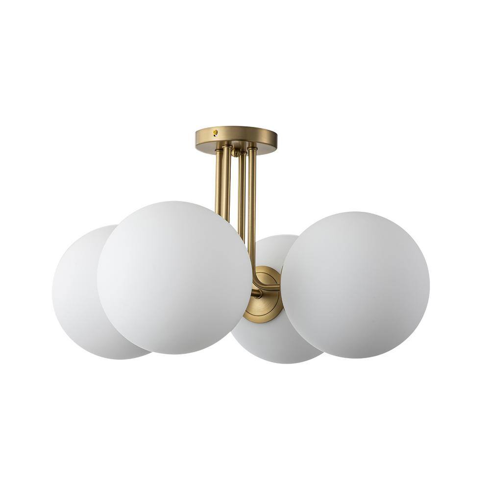 EDISLIVE Lueck 23.5 in. 4-Light Modern Sputnik Gold Semi Flush Mount with Globe White Glass ...