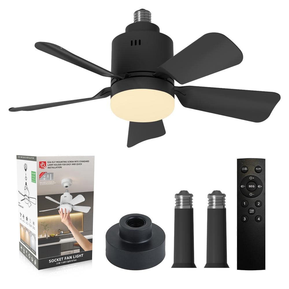 OLUZO 17.7 in. Indoor Black Ceiling Fan with Remote, LED Light, Socket ...