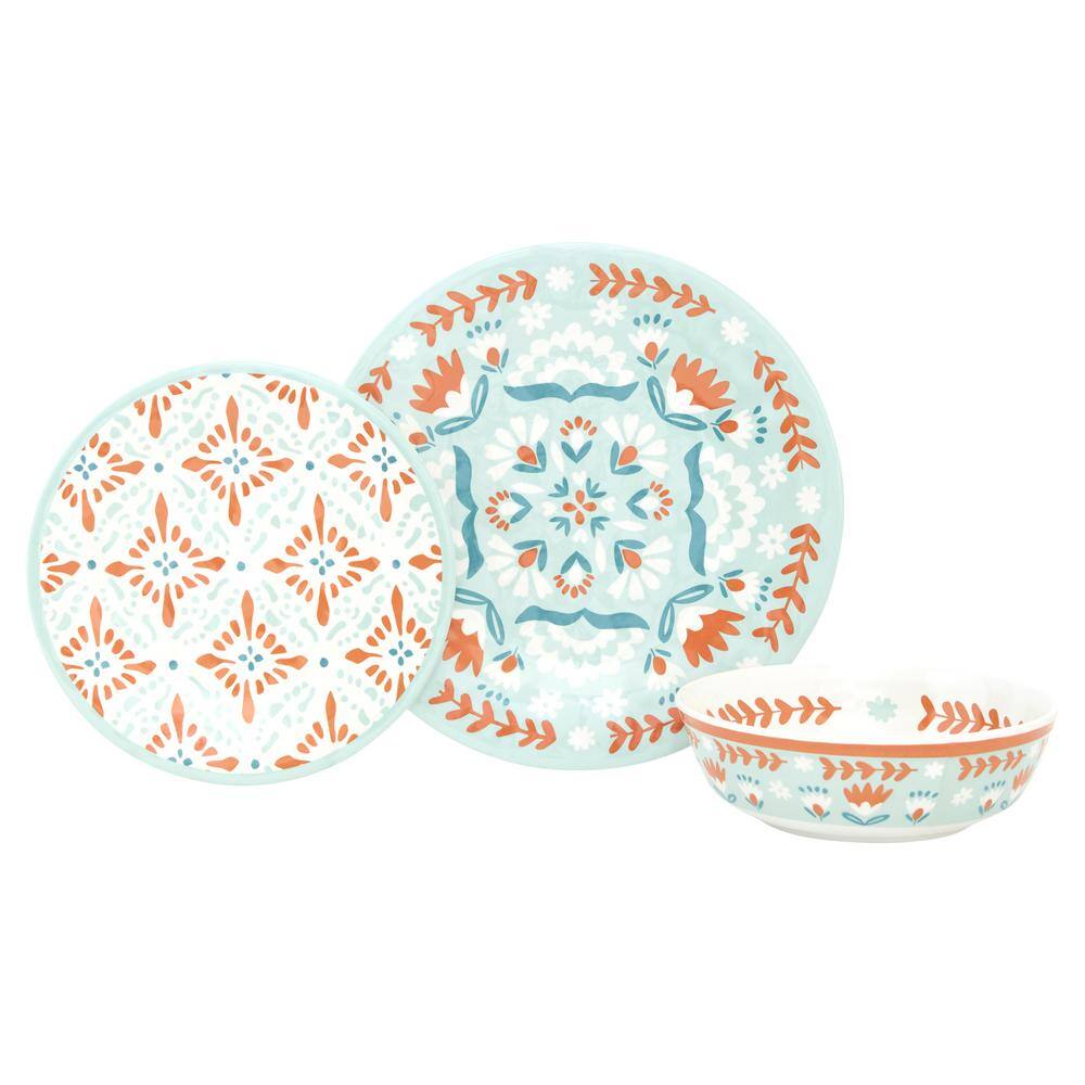 BAUM Folk Medallion 12-Piece Multi Color Melamine Dinnerware Set ...