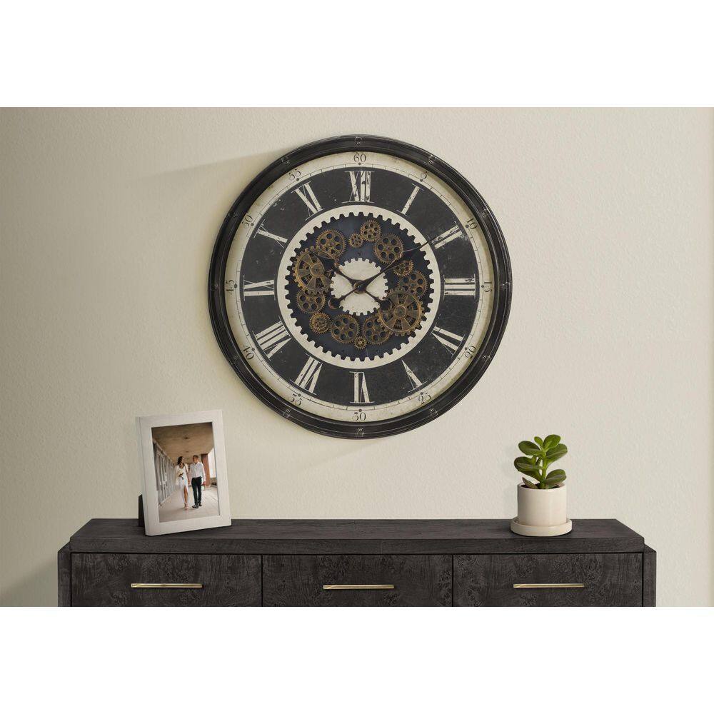 30 in. Round Transitional Brown Analog Wall Clock CKJY2404-B - The Home ...