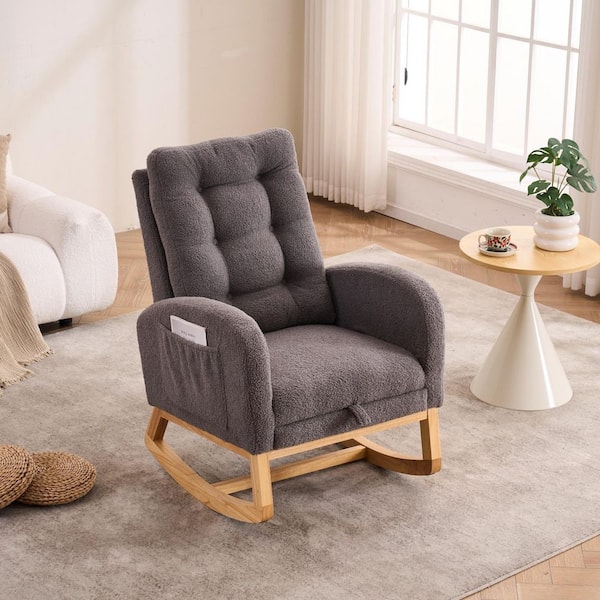 Qualler Dark Gray Rocking Arm Chair with Footrest, High Back and Rubber ...