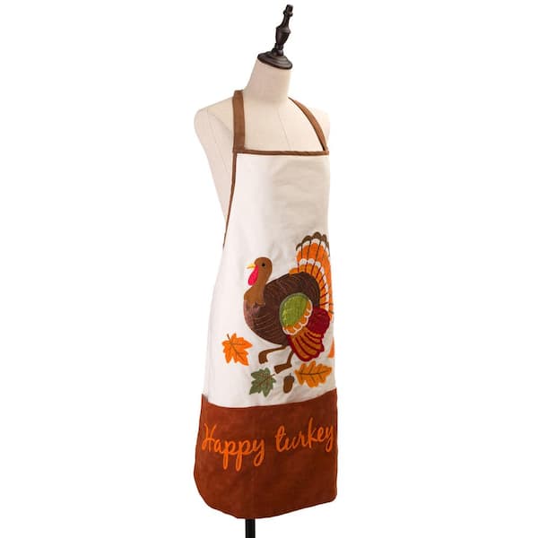 Glitzhome 32 in. L Cotton Embroidered Turkey Apron 1203202937