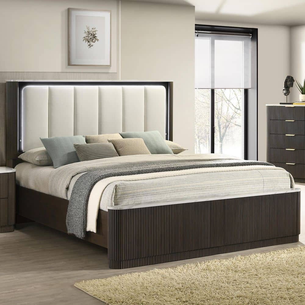 Furniture of America Prista Modern Dark Brown Wood Frame King Panel Bed ...
