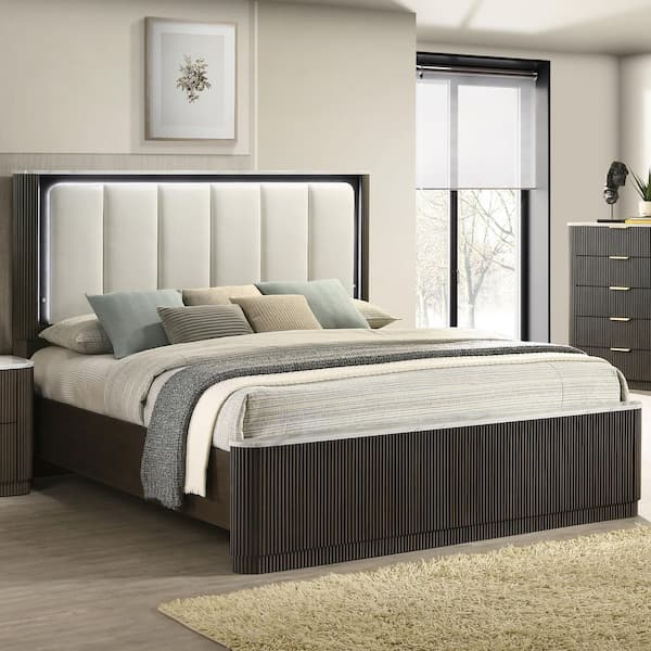 Furniture of America Prista Modern Dark Brown Wood Frame King Panel Bed ...