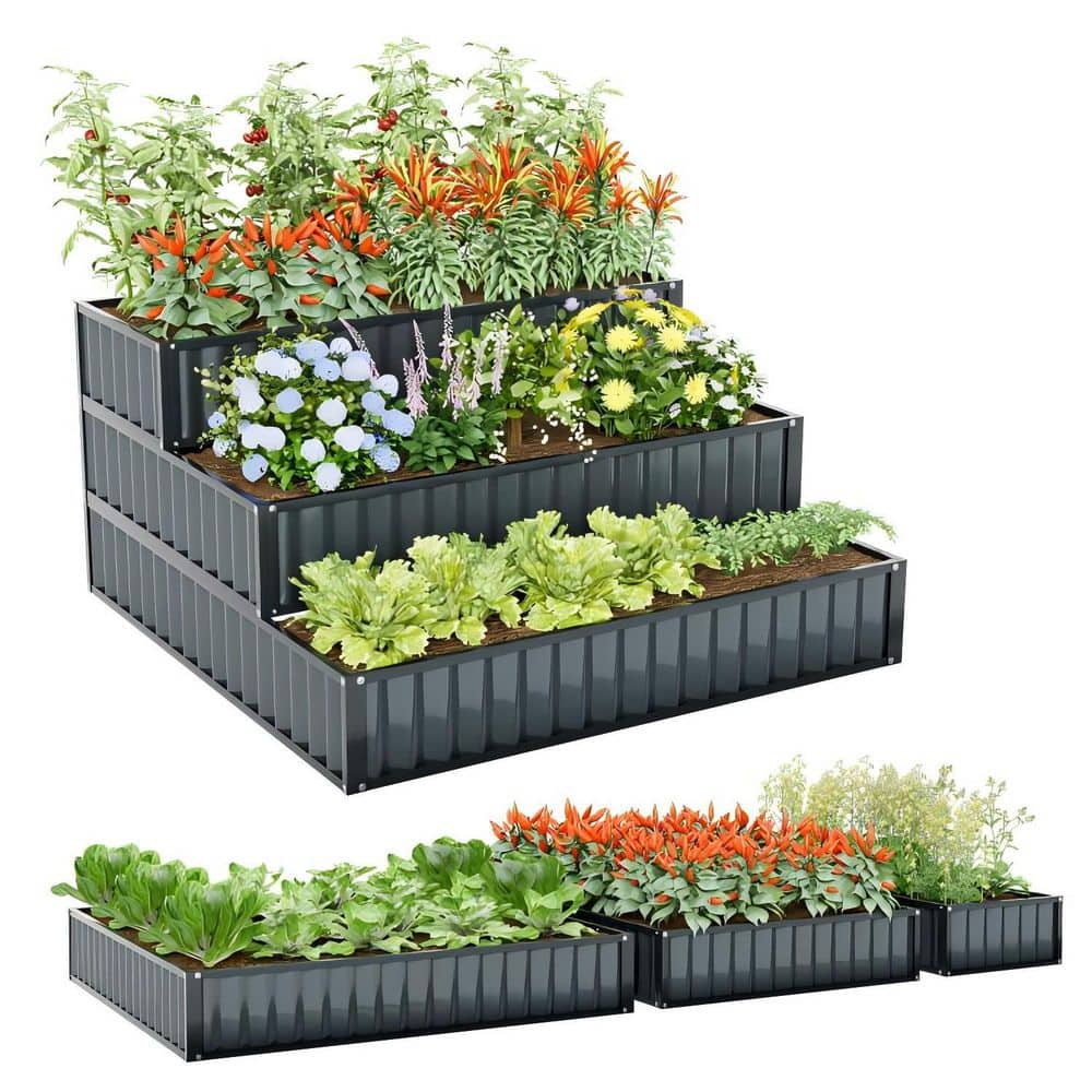 ANGELES HOME 47 in. Open-Base Rust-Resistant Metal Garden Raised Bed ...
