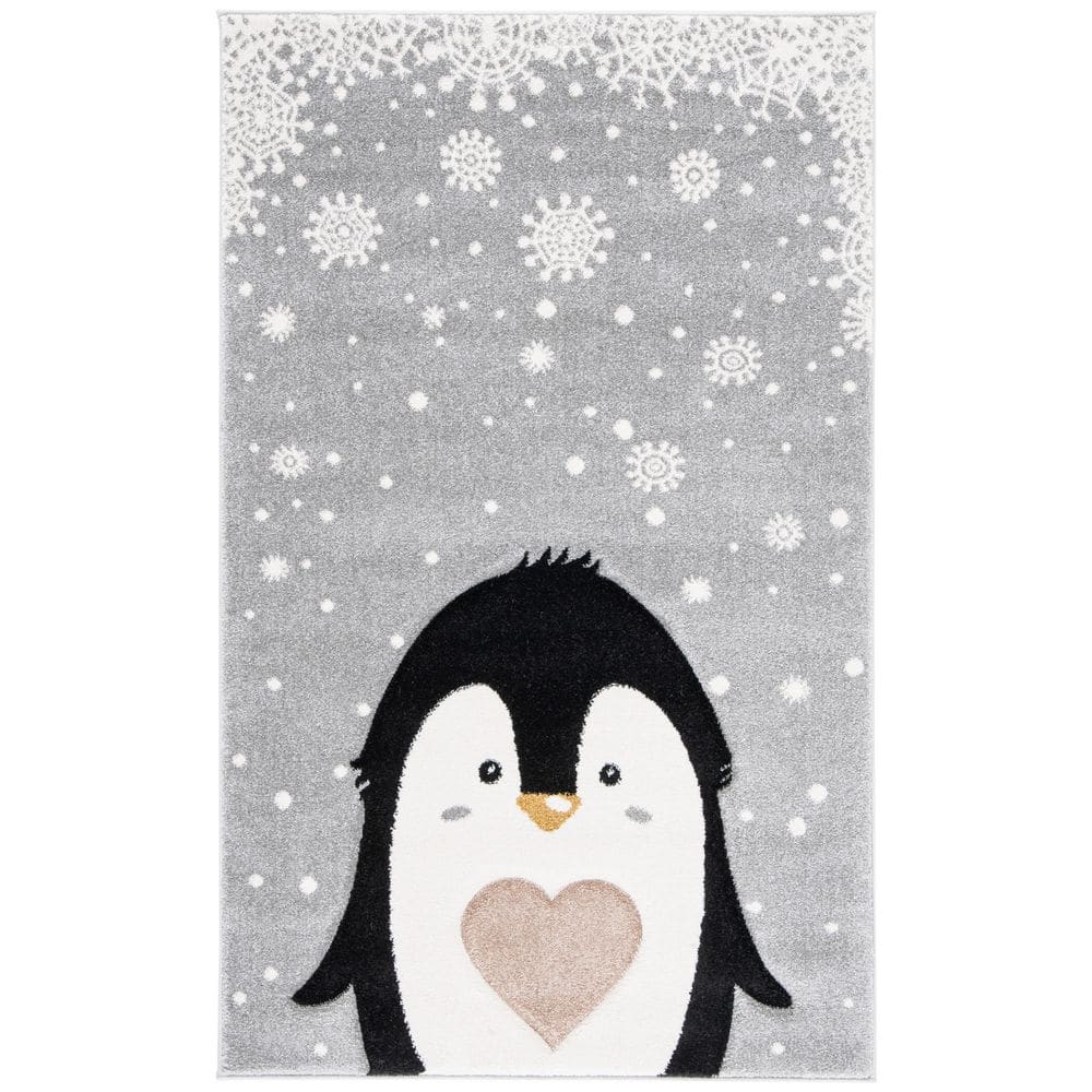 SAFAVIEH Carousel Kids 4 ft. x 6 ft. Light Gray/Black Snowflake Penguin ...