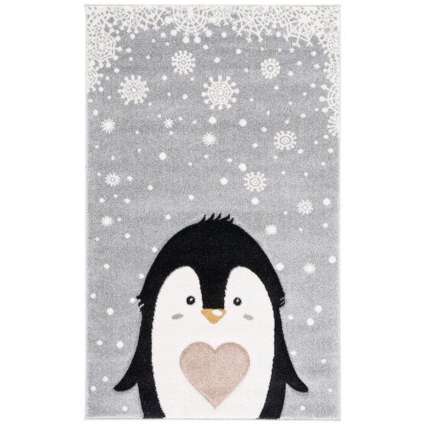 SAFAVIEH Carousel Kids 4 ft. x 6 ft. Light Gray/Black Snowflake Penguin ...