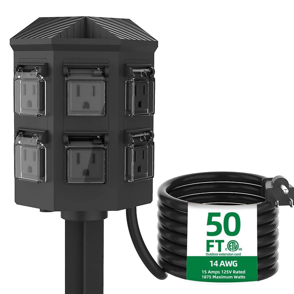 50 ft. 1875W 14AWG-Gauge 6-Outlet Heavy Duty Outdoor Braided Extension ...