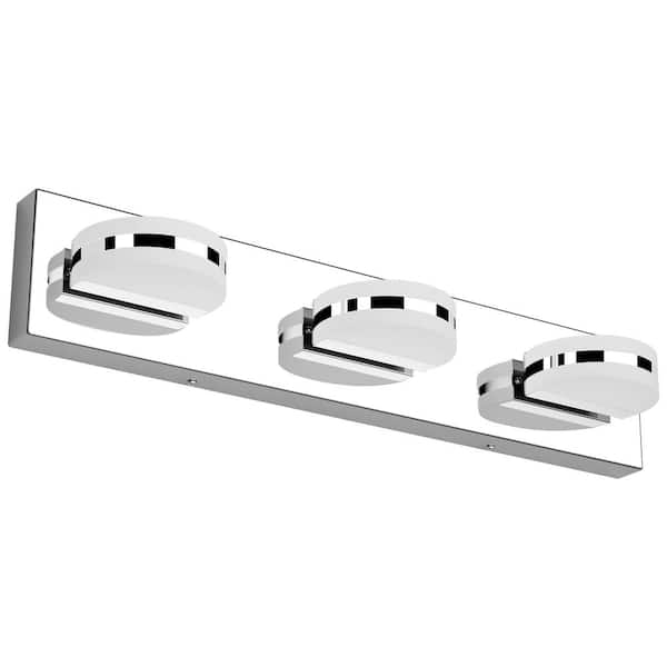 JUSHENG 21.7 in. 3 Light Chrome LED Vanity Light with 360° Up and Down ...