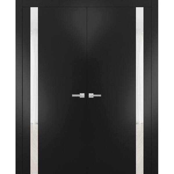 Sartodoors 64 in. x 80 in. 2 Panel Black Matte Finished Solid Wood with ...