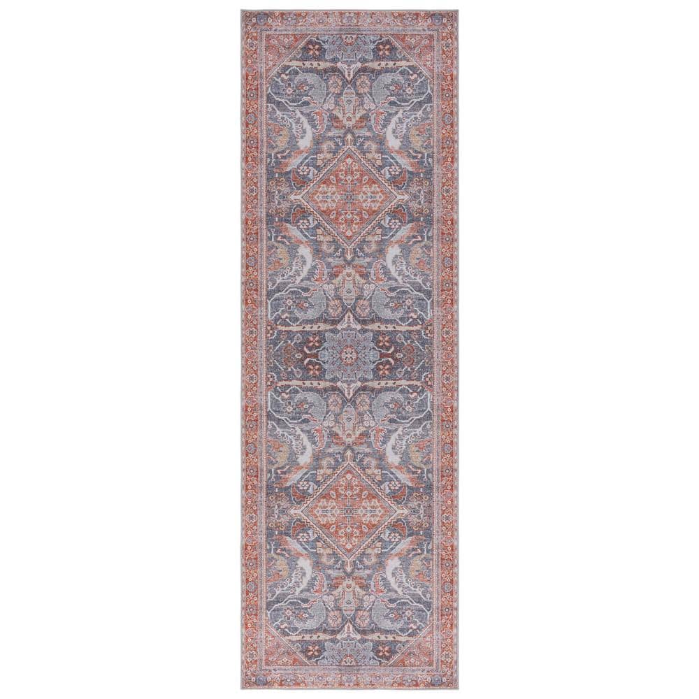 SAFAVIEH Tucson Gray/Rust 3 ft. x 8 ft. Machine Washable Border Floral ...