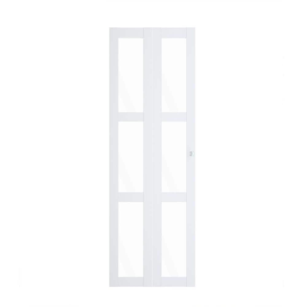BH BARNER HOME 30 in. x 80 in. 3-Lite Clear glass, Solid Core, White ...