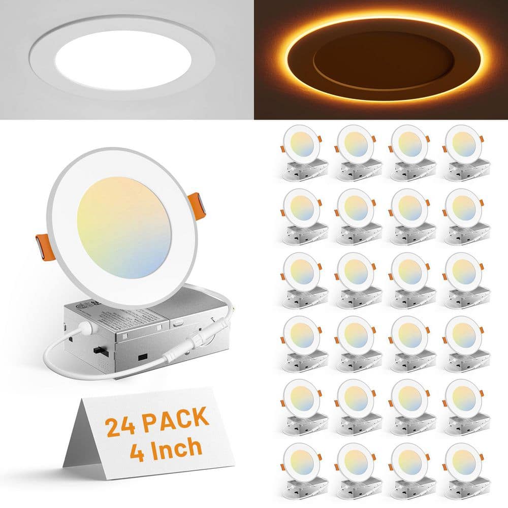 Amico 4 in. 24-Pack Adjustable CCT Recessed Light Remodel IC Rating ...