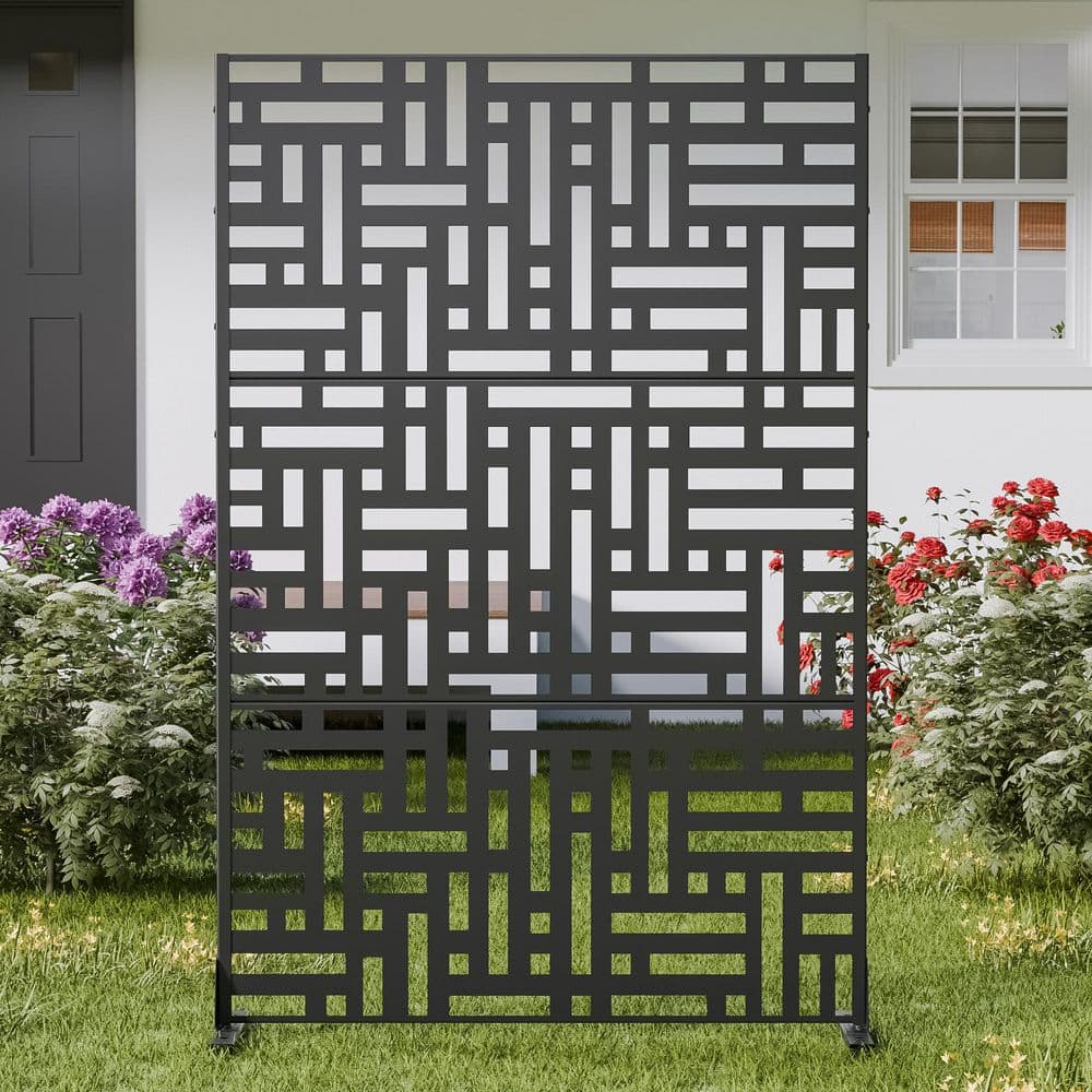 Lirago 72 in. x 47 in. Outdoor Metal Privacy Screen Garden Fence in ...