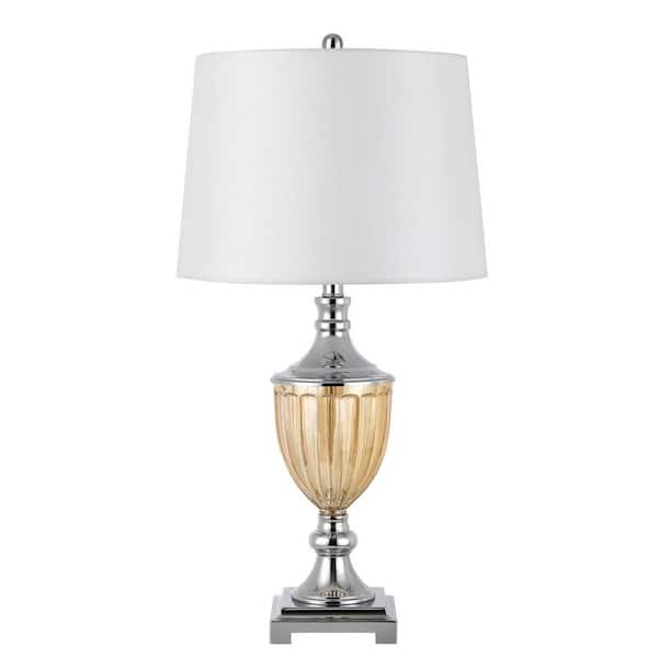 HomeRoots 29 in. Silver Metal 2-Light Desk Table Lamps with White Globe ...