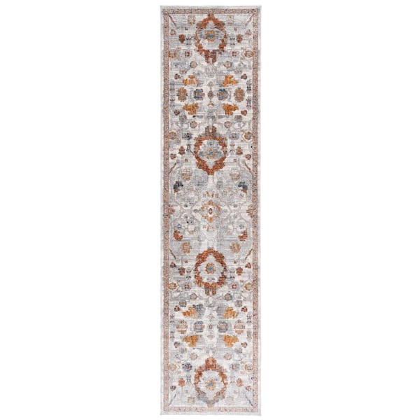 SAFAVIEH Heirloom 2 ft. x 8 ft. Ivory Gray/Rust Border Distressed ...