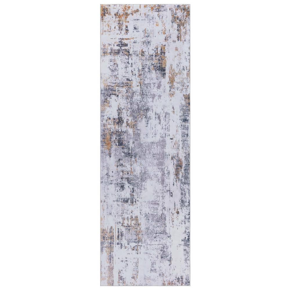 SAFAVIEH Tacoma Gray/Gold 3 ft. x 8 ft. Marble Runner Rug TAC863F-28 ...