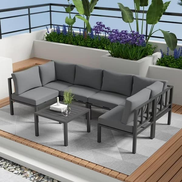 OVASTLKUY Gray 7-Piece Patio Furniture Set Outdoor Patio Conversation ...