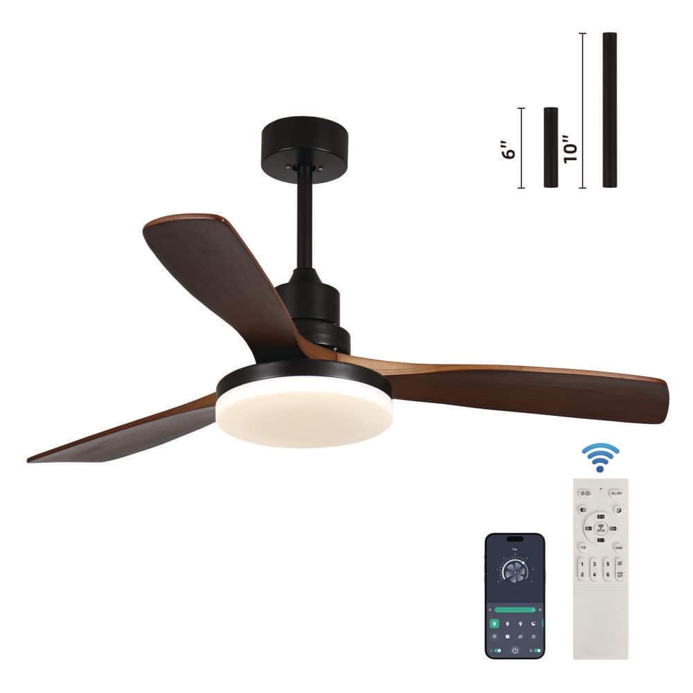 LINJO 52 in. Wood Smart Indoor Black Ceiling Fan with 3-Colors LED ...