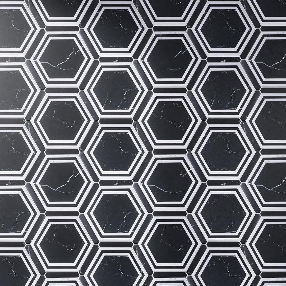 MOLOVO Ontario Night Black Hexagon 8.58 in. x 9.89 in. Matte Porcelain ...