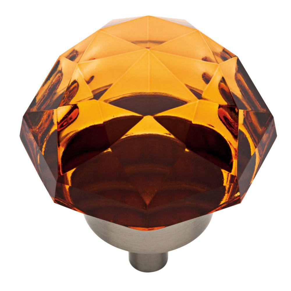 Liberty Faceted Glass 1-3/8 in. (35mm) Amber and Satin Nickel Cabinet ...