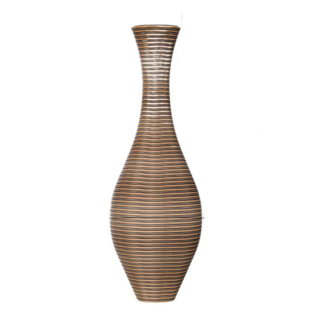 39 in. Tall Artificial Rattan Standing Floor Vase with Elegant Brown ...