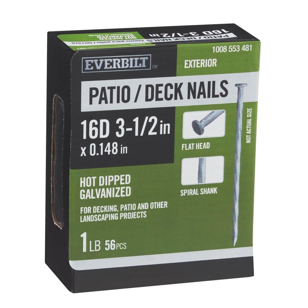 Everbilt 3-1/2 in. x 16D Hot Dipped Galvanized Deck Nails 1 lb. (56 ...
