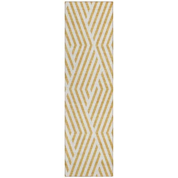 HomeRoots Gold and White 2 ft. x 8 ft. Woven Geometric Runner Indoor ...