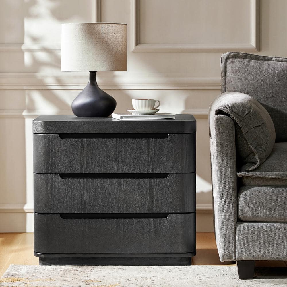 JAYDEN CREATION Romilda Charcoal Black 3-Drawer 26.5 in. W Nightstand ...