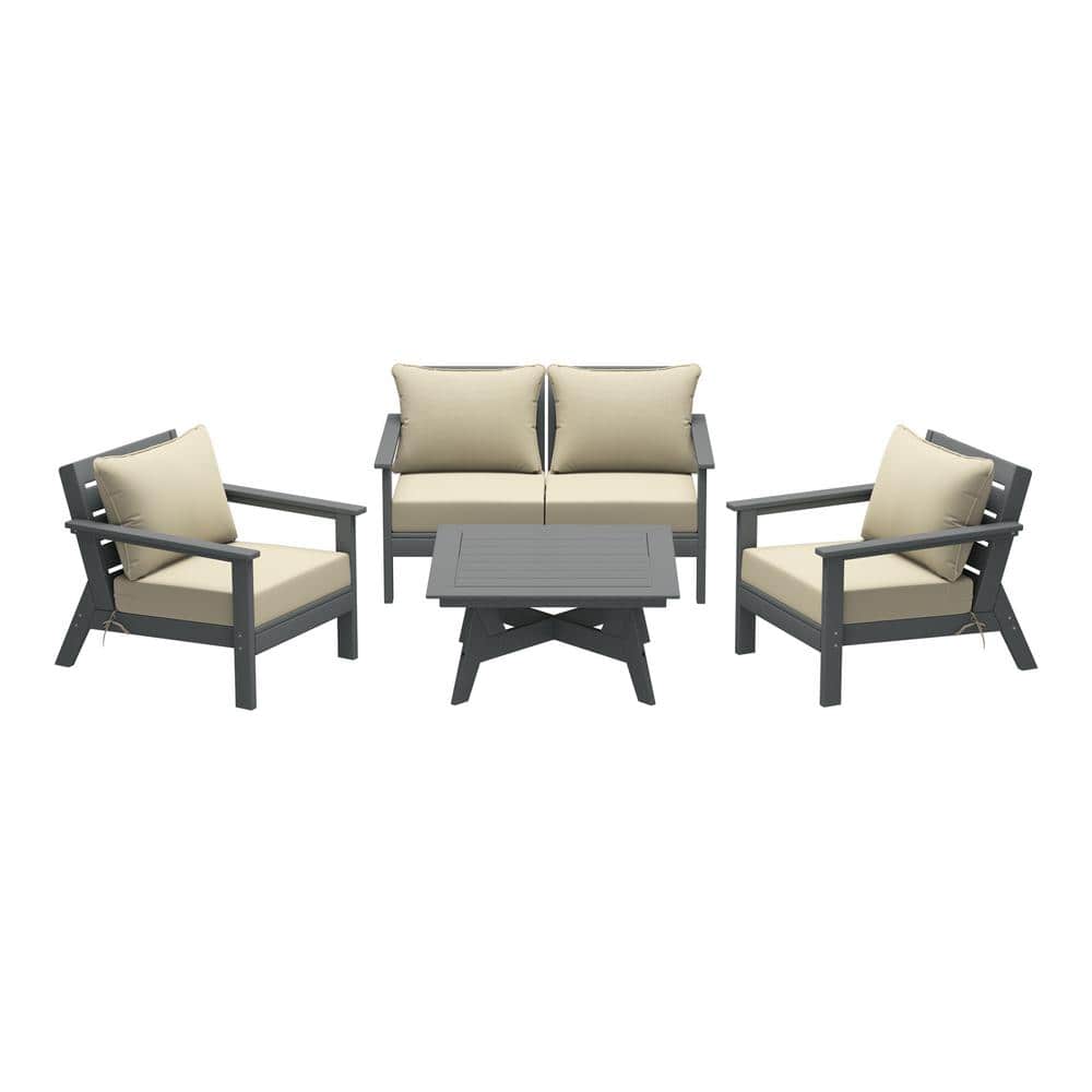 WESTIN OUTDOOR Birchwood Gray Arrangeable 5-Piece Outdoor Patio HDPE ...
