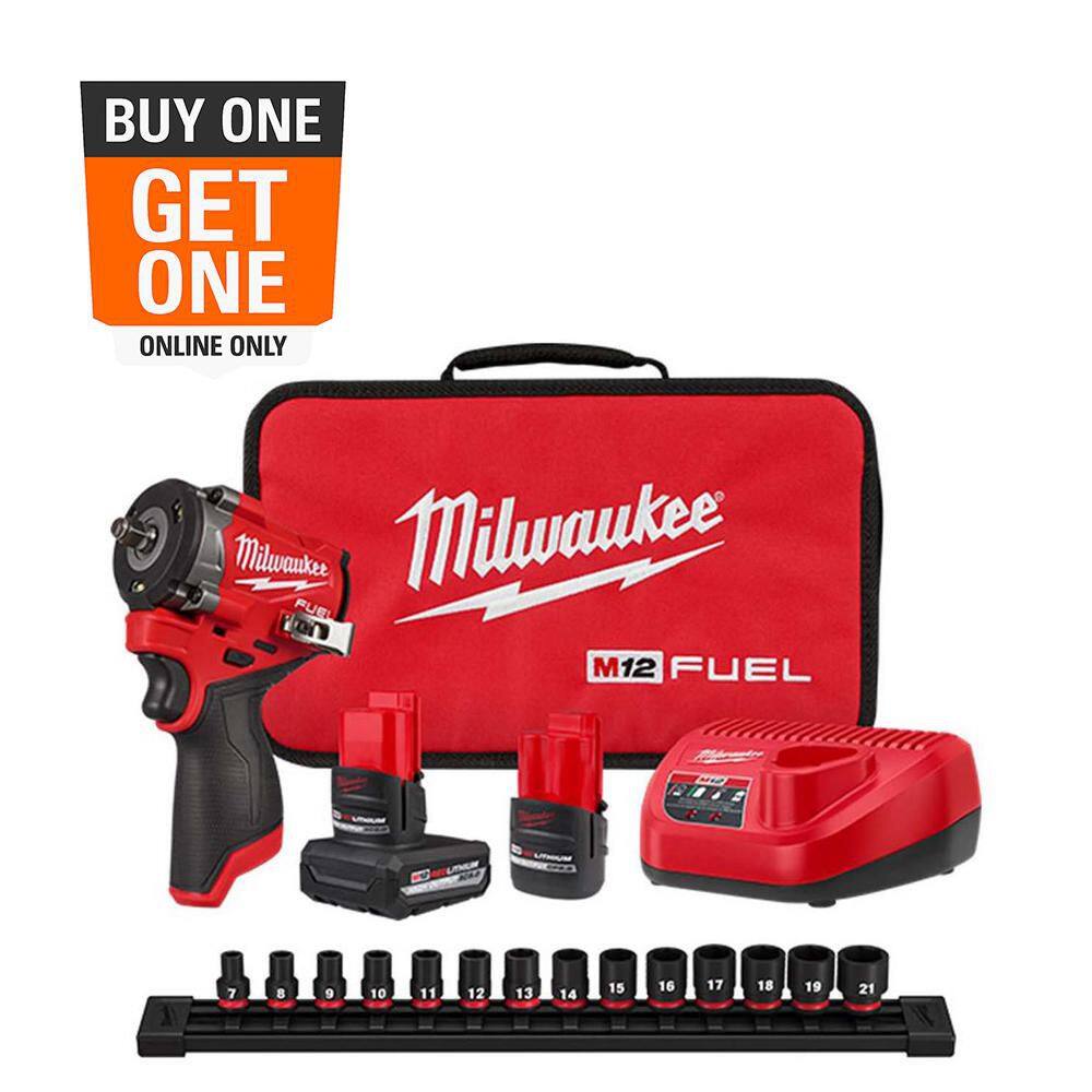 Milwaukee M12 FUEL 12V Li-Ion Brushless Cordless Stubby 3/8 in. Impact ...