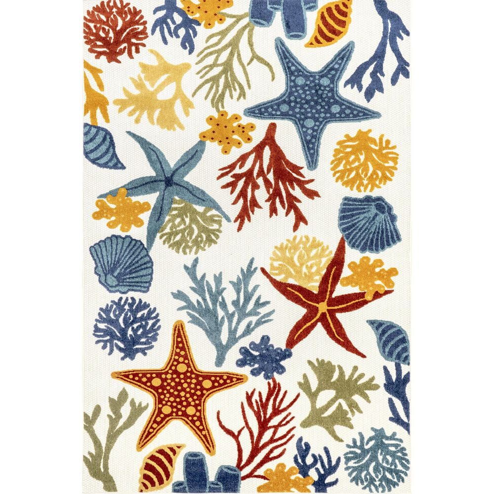 nuLOOM Kourtney Nautical Starfish Blue 5 ft. x 8 ft. Indoor/Outdoor ...