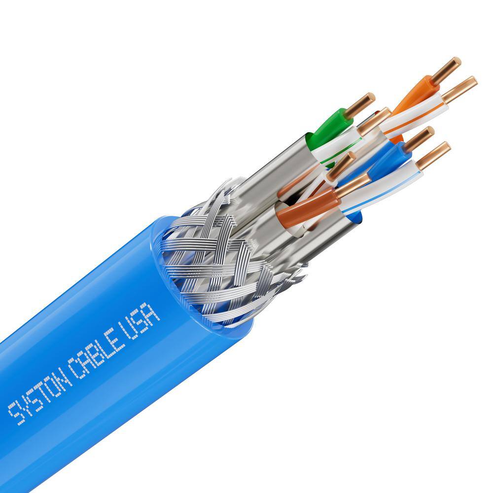 Syston Cable Technology 500 ft. Blue CAT8 CMR 22 AWG Ethernet Bulk Raw Cable - 2000MHz Solid ...