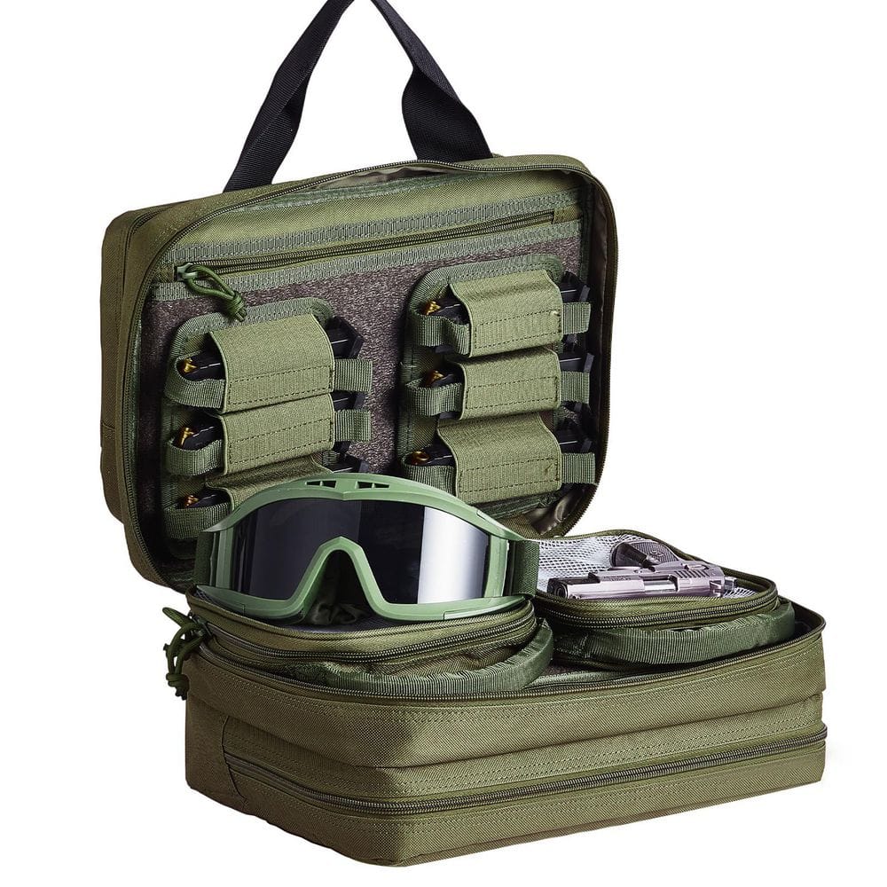 SKYSHALO Range Bag for 2 Pistols, 13 in. Green Backpack Tactical Gun ...