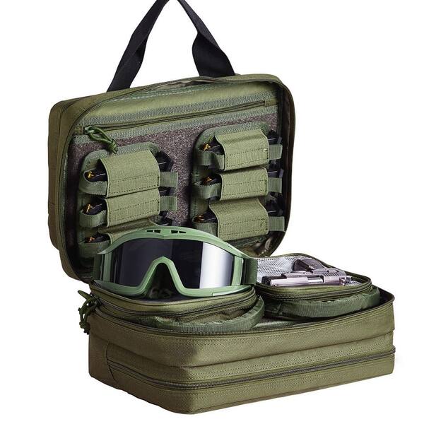 SKYSHALO Range Bag for 2 Pistols, 13 in. Green Backpack Tactical Gun ...