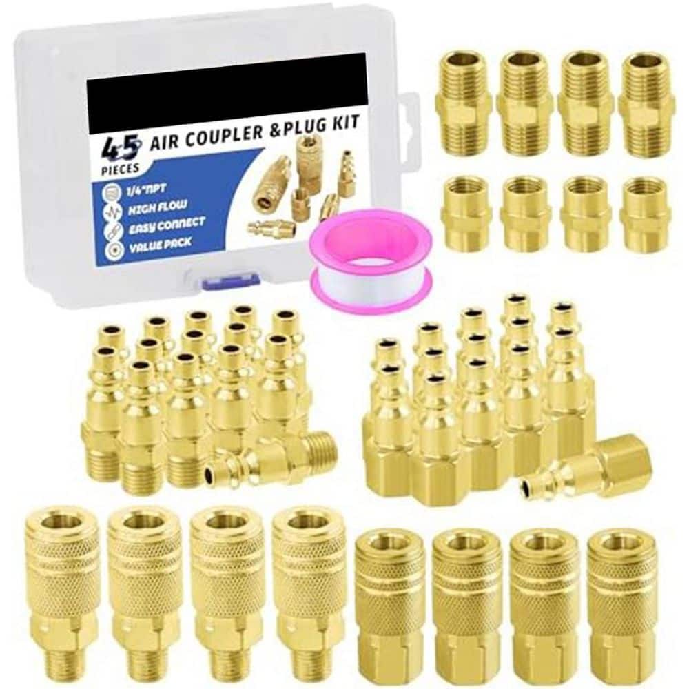 1/4 in. Iron and Brass Air Coupler Plug Kit Quick Connect Air Tool ...