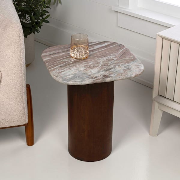 JONATHAN Y Kaito 15.75 in. Rustic Minimalist Square Marble/Wood Accent ...