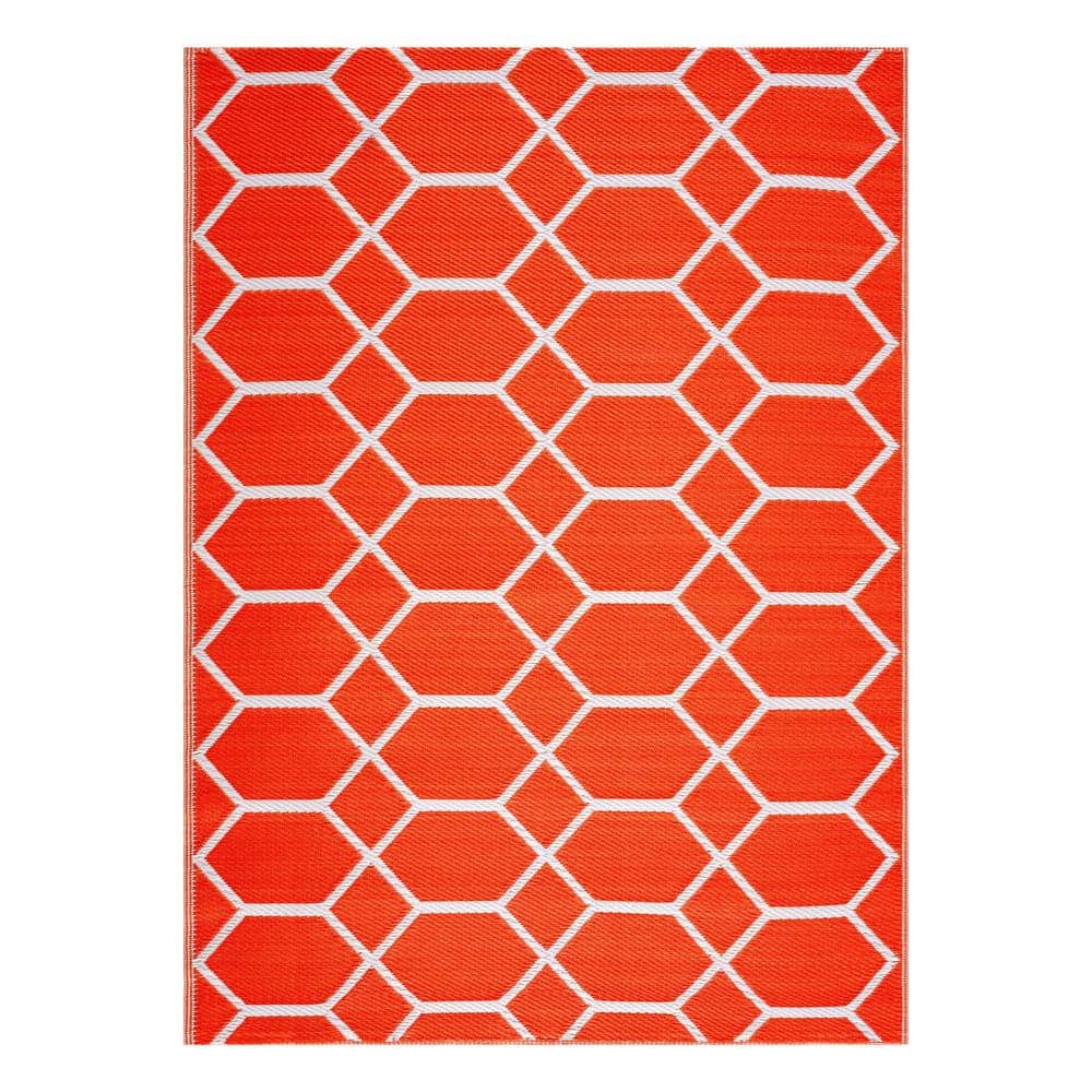 PLAYA RUG Miami Orange White 5 ft. x 7 ft. Reversible Recycled Plastic ...