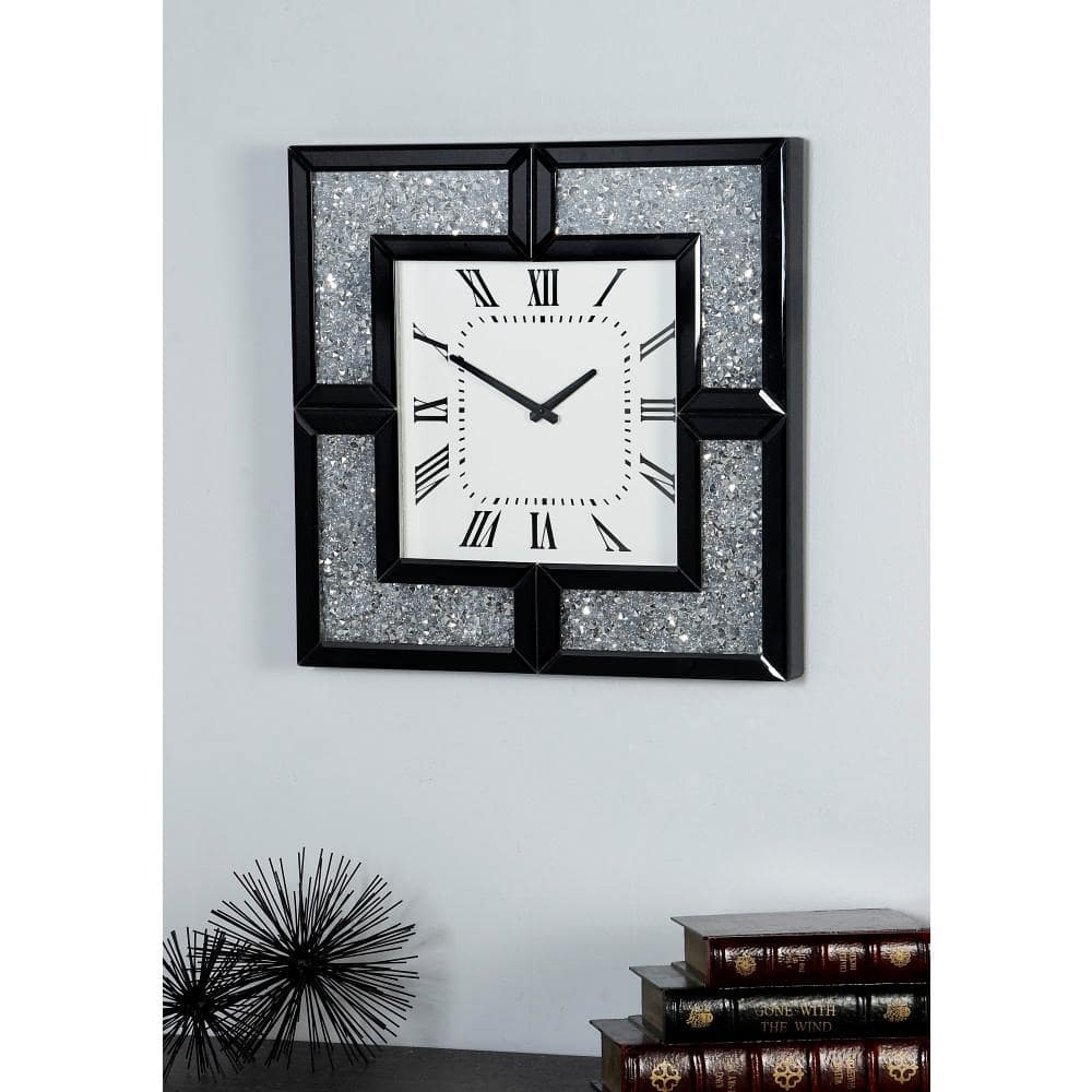 Litton Lane 20 in. x 20 in. Black Glass Mirrored Wall Clock with ...