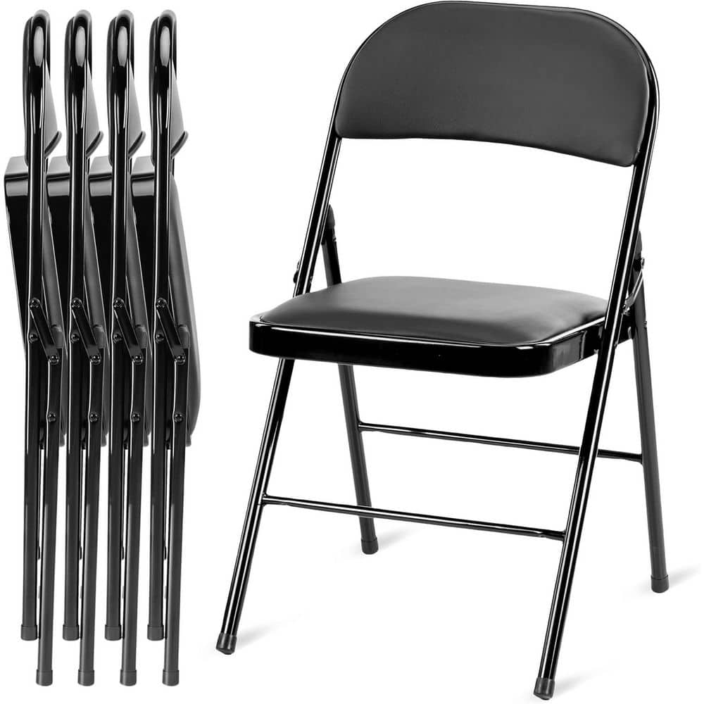 Siavonce 4 Pack Folding Chairs with Leather Padded Cushion Seats and ...