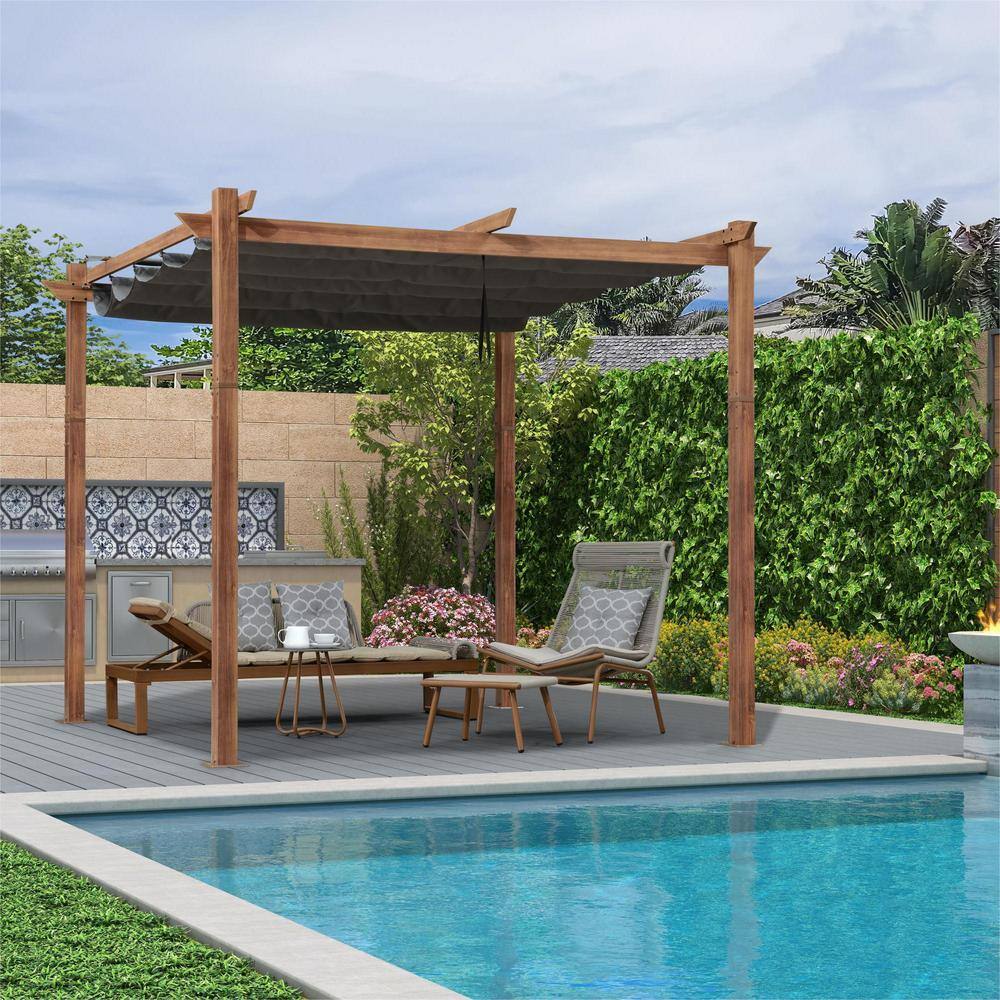 PURPLE LEAF 10 ft. W x 10 ft. D Modern Natural Wood Grain Aluminum ...