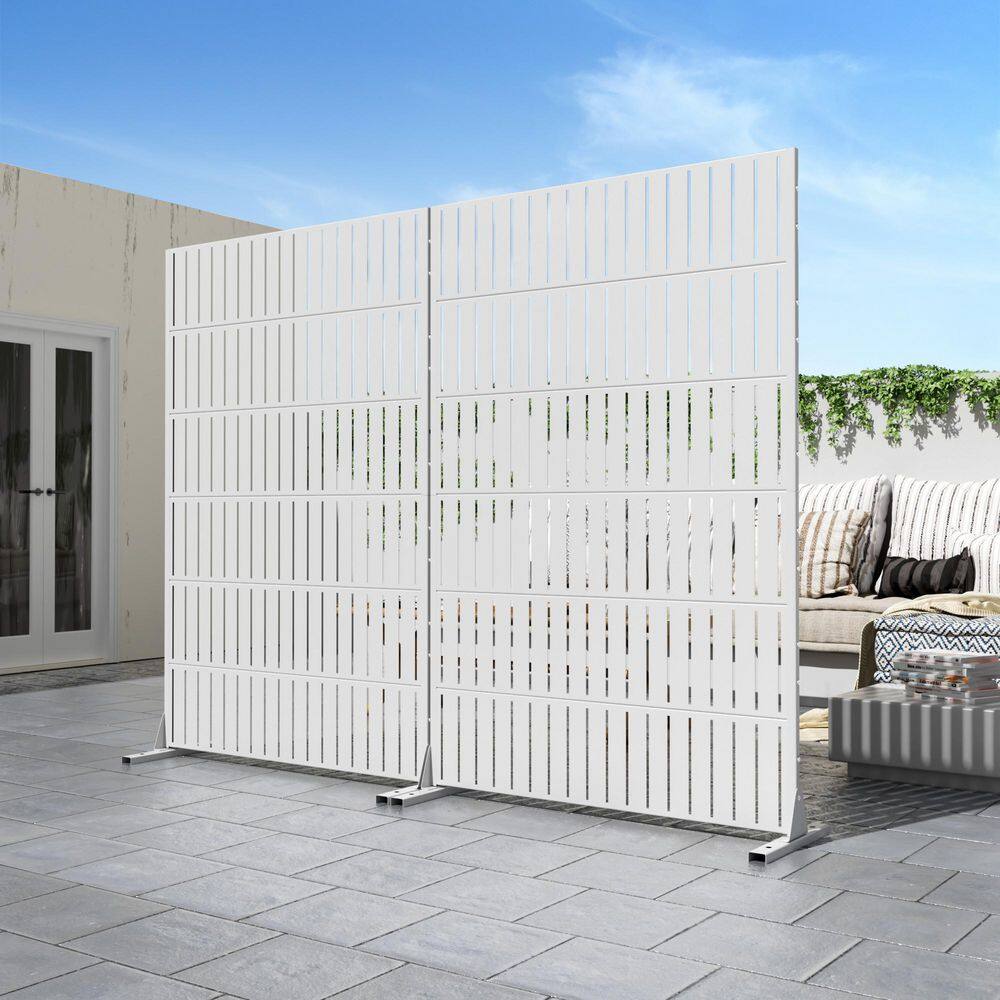 72 in. x 47 in. White Outdoor Metal Galvanized Privacy Screen Fence ...