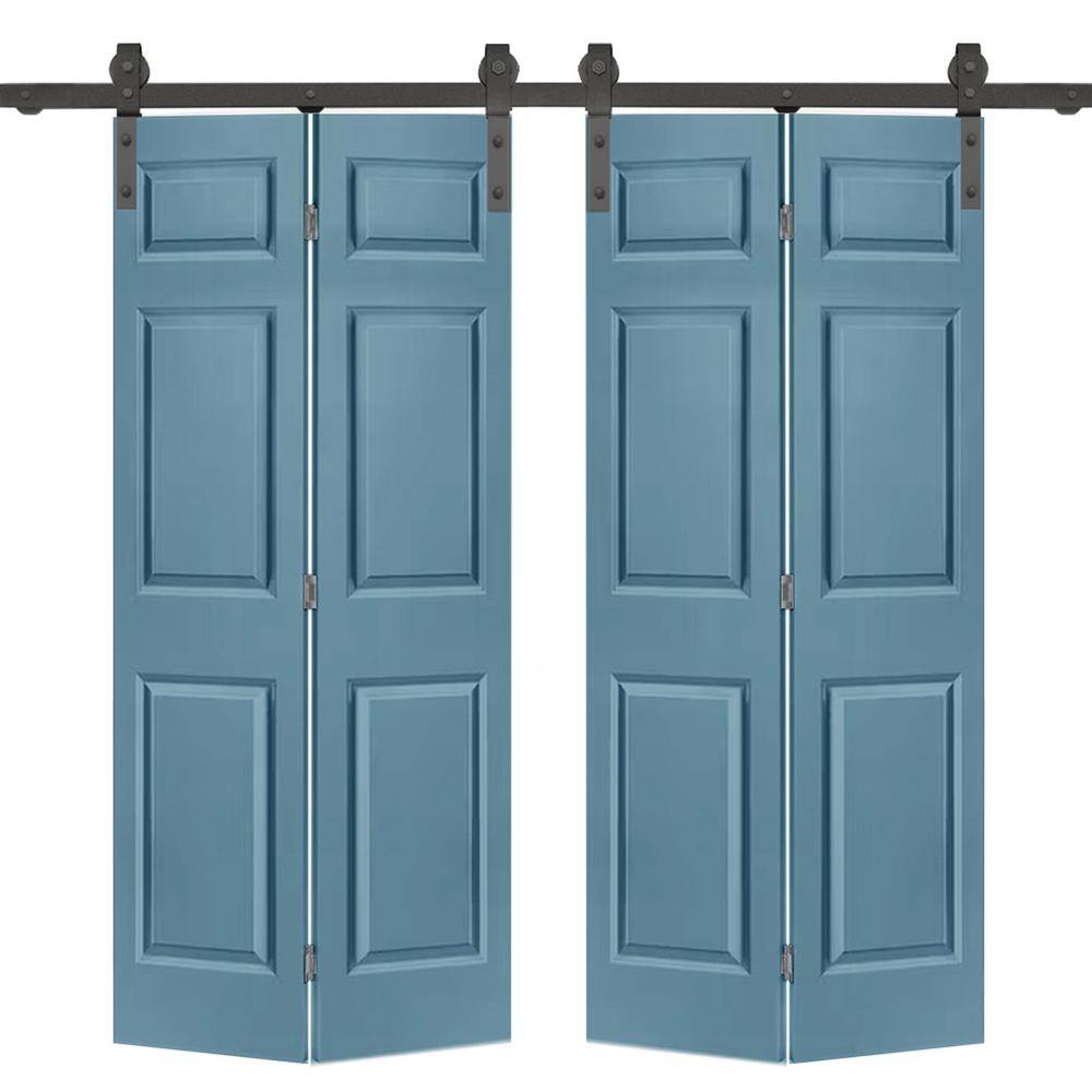 CALHOME 48 in. x 84 in. 6-Panel Dign Blue Painted MDF Hollow Core ...