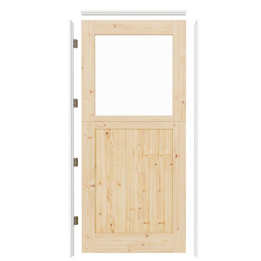 TENONER 36 in. x 80 in. Half Lite Clear Glass Pine Wood Interior Dutch ...