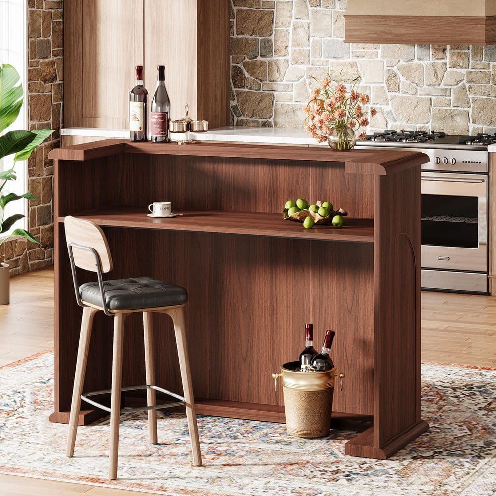 BYBLIGHT 42 in. H Walnut Rectangle Bar Table Seats 2, Mid-Century ...