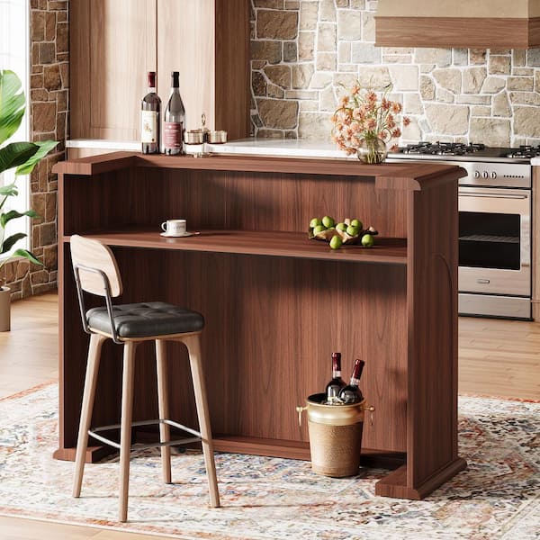 BYBLIGHT 42 in. H Walnut Rectangle Bar Table Seats 2, Mid-Century ...