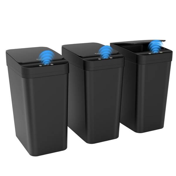 CLAVIE Motion Sensor Intelligent Waste Baskets 3-Piece Set in Black HD ...