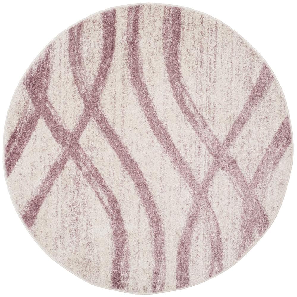 SAFAVIEH Adirondack Cream/Purple 8 ft. x 8 ft. Waves Round Area Rug ...