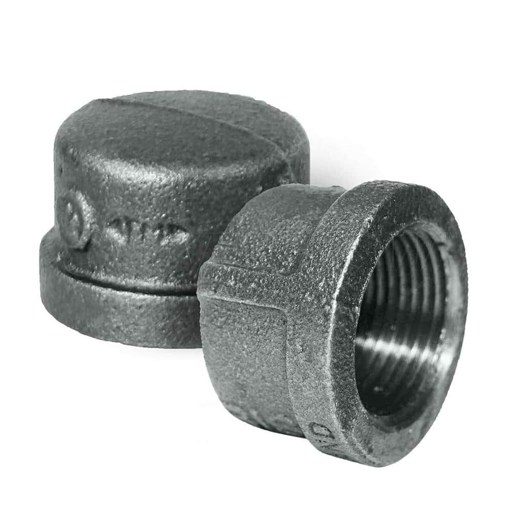 PLUMBFLEX 3/4 in. x 1 in. L Black Malleable Iron Pipe Cap Threaded ...